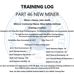 MSHA Part 46 Training Certification | Mine Safety Institute
